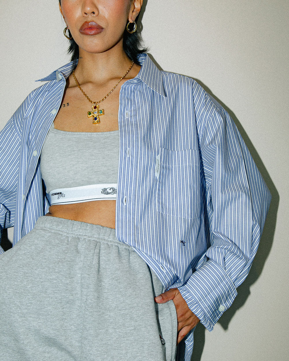 HommeGirls Classic Oxford Shirt Blue Mini Stripe HGSH062 – FINESSE